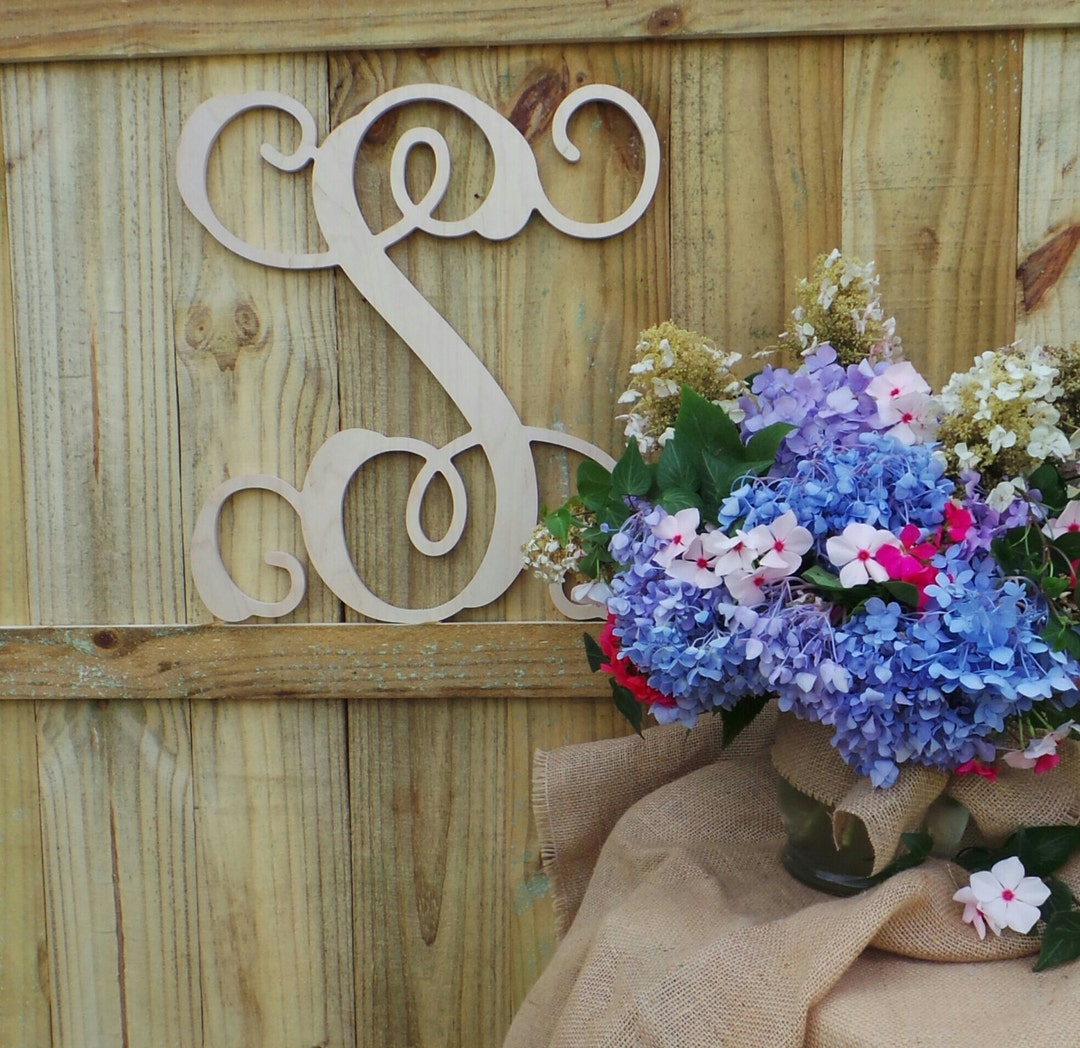 24 Unfinished Wooden Letter Single Letter Vine Script Initial ...