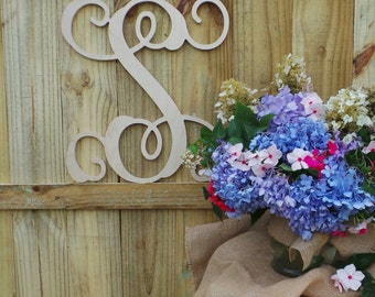 Unpainted Single Letter Vine Script Font Wooden Letter Wood Initial - Etsy