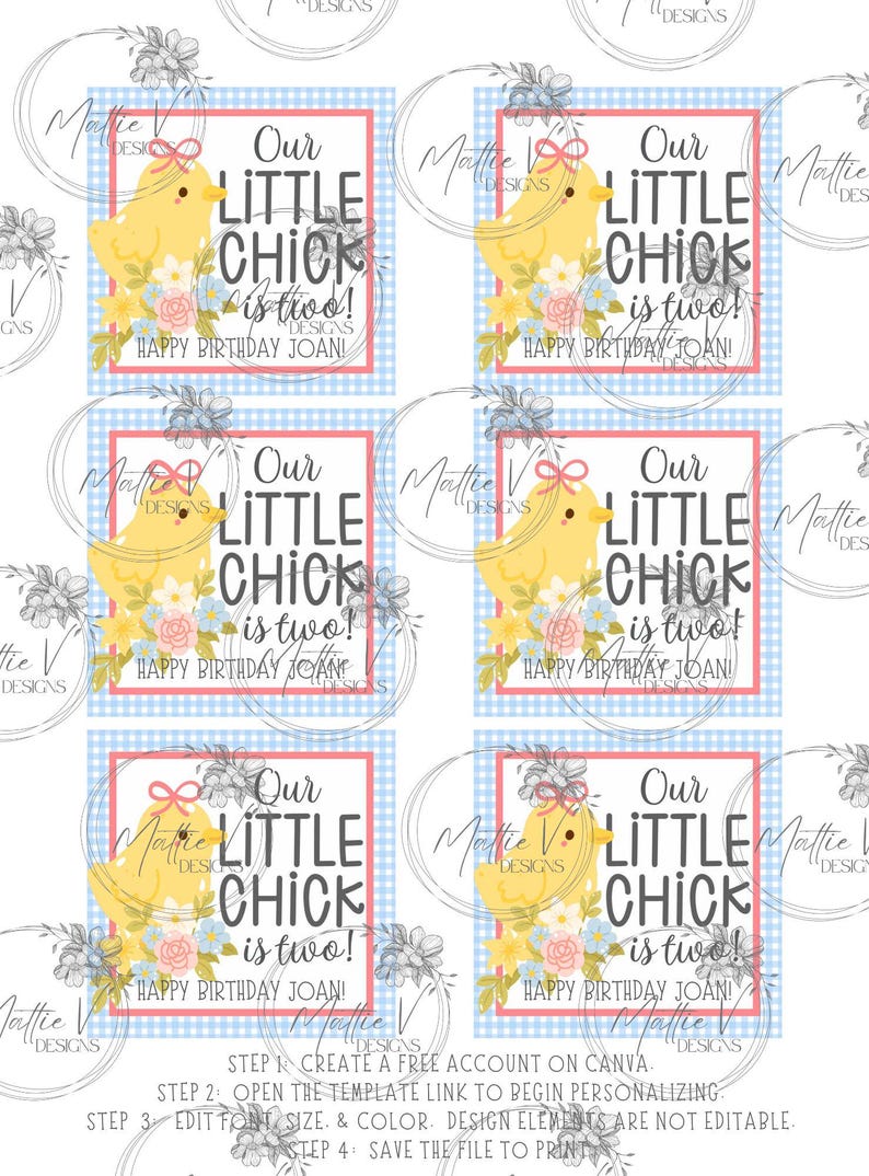Little Chick Gift Tag | Printable Birthday Party Tag | Chicken Theme ...