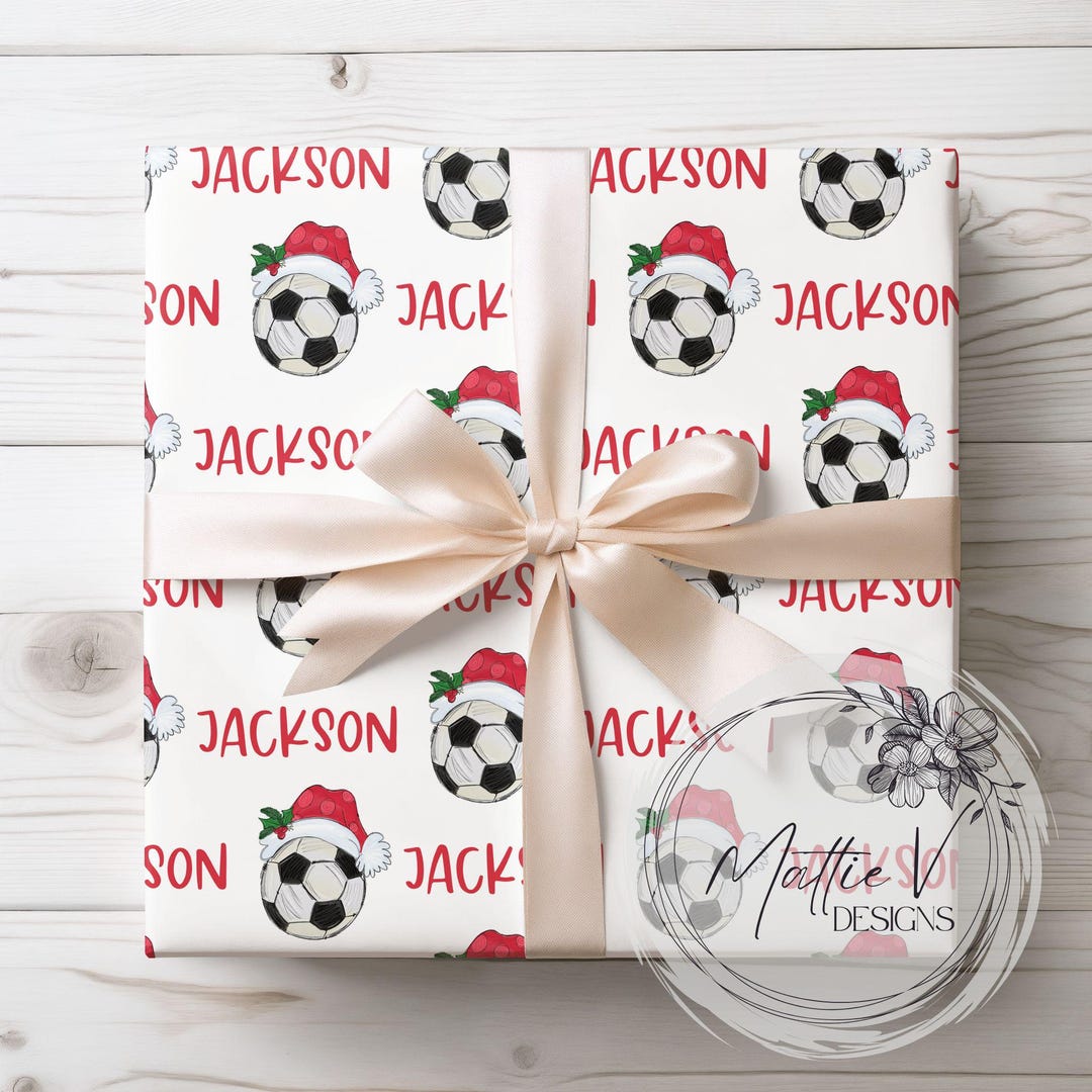 Soccer Santa Wrapping Paper | Personalized Sports Wrapping Paper ...