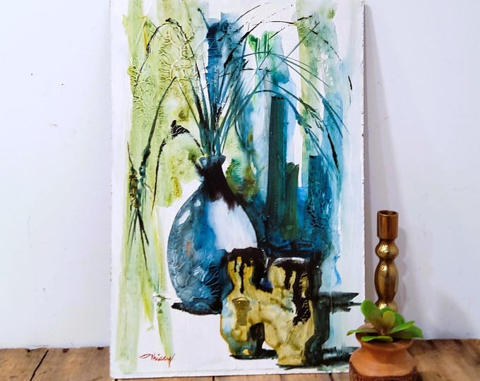 Original MCM Painting, Artist Signed, 1960's, Green and Blue, Painting ...