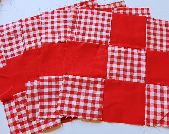 30 Nine Patch Quilt Blocks, Hand Pieced, Red and White, 9 X 9 Inches ...
