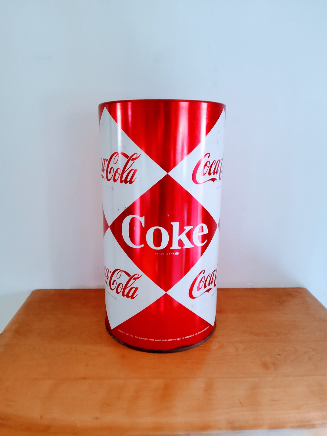 Rare 1960's Coke Trash Can, Diamond Harlequin, Large Trash Can ...
