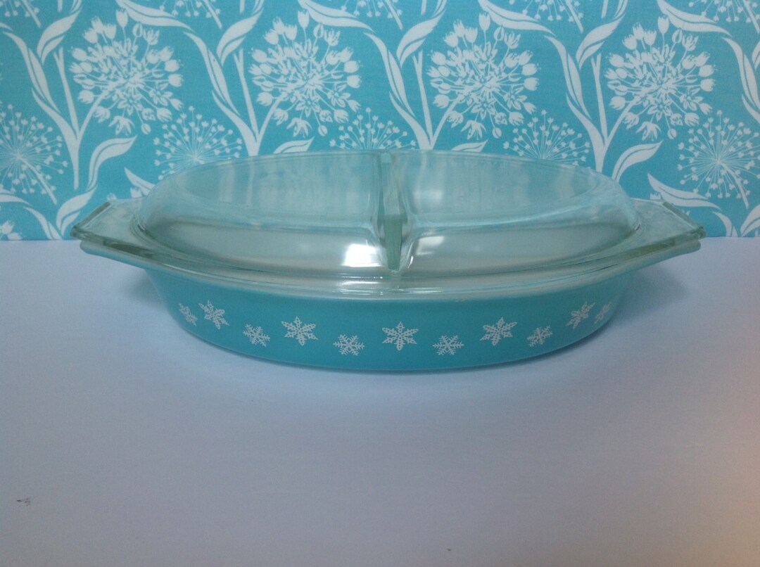 Pyrex Snowflake Divided Casserole Dish, Turquoise / Aqua With Black ...