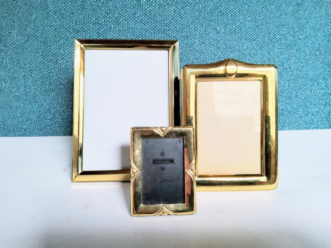 Lot of 3 Brass Frames, Set 4, Small Frames, 3 X 5, Shiny Brass, Photo ...