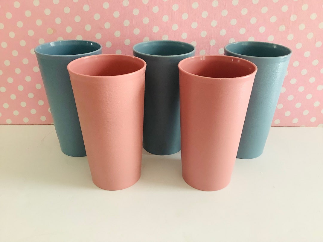 Tupperware Cups Tumblers, Set of Five, Pink Tupperware, Blue Tupperware ...