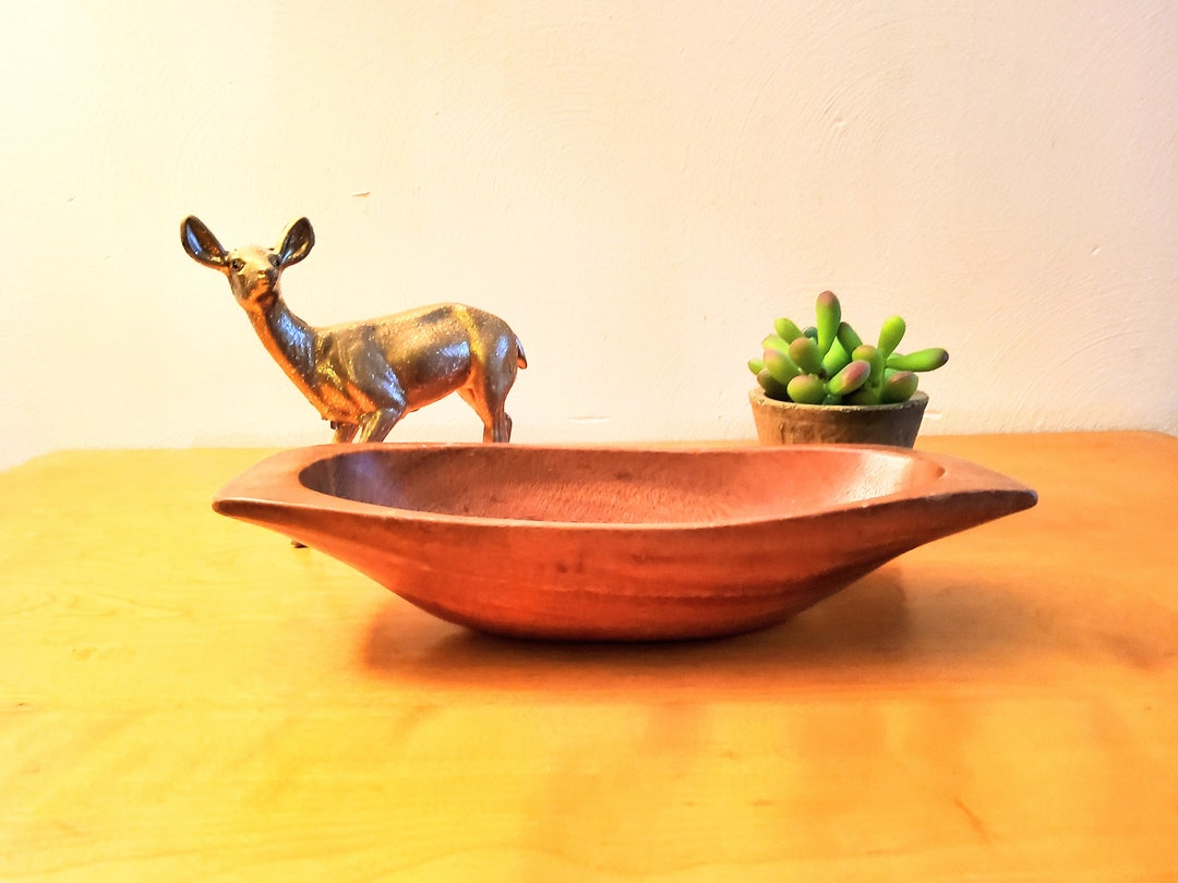 Hand Carved Wooden Bowl, Oblong Bowl, Mid Century Bowl, MCM, Small Bowl ...
