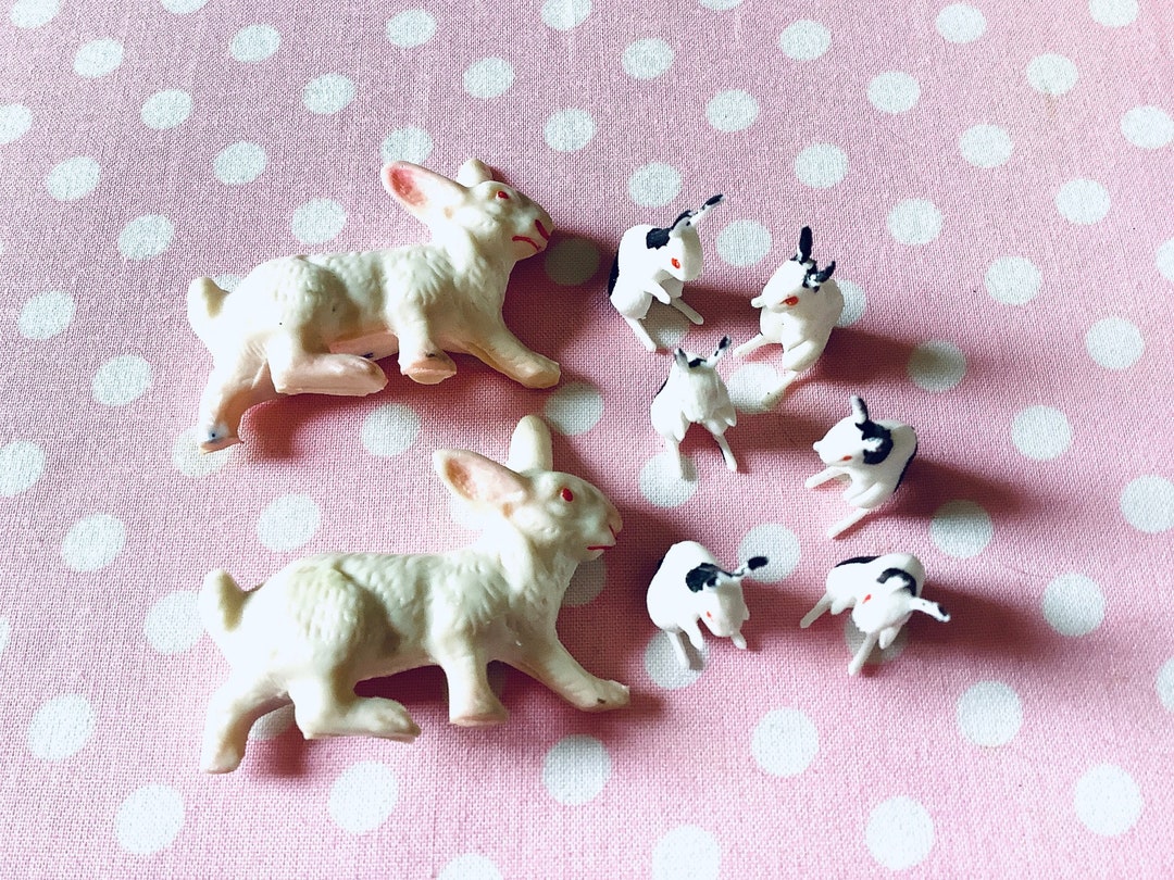Lot of Plastic Rabbits, White Bunnies, Tiny Rabbit Figurines, Made in ...