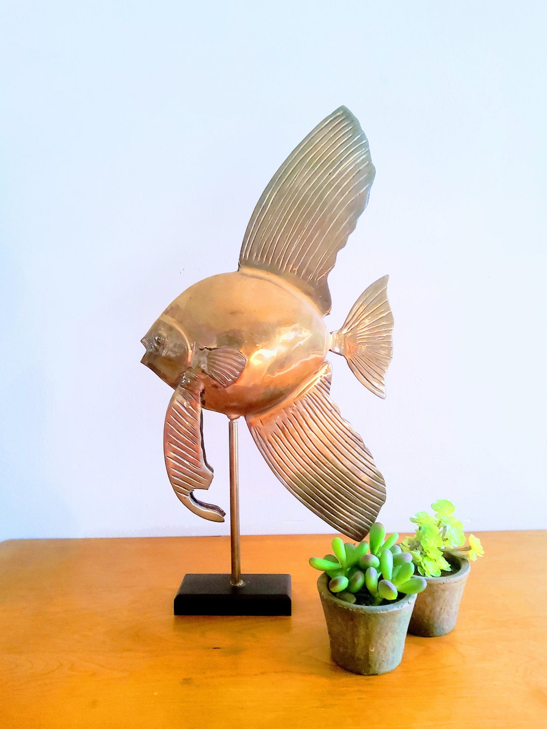 Large Brass Fish Sculpture, Brass Fish Figurine, 20 Inch, Angelfish Mcm ...