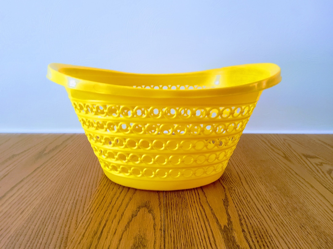Vintage FESCO Yellow Laundry Basket, Yellow Laundry Basket, Basketweave ...