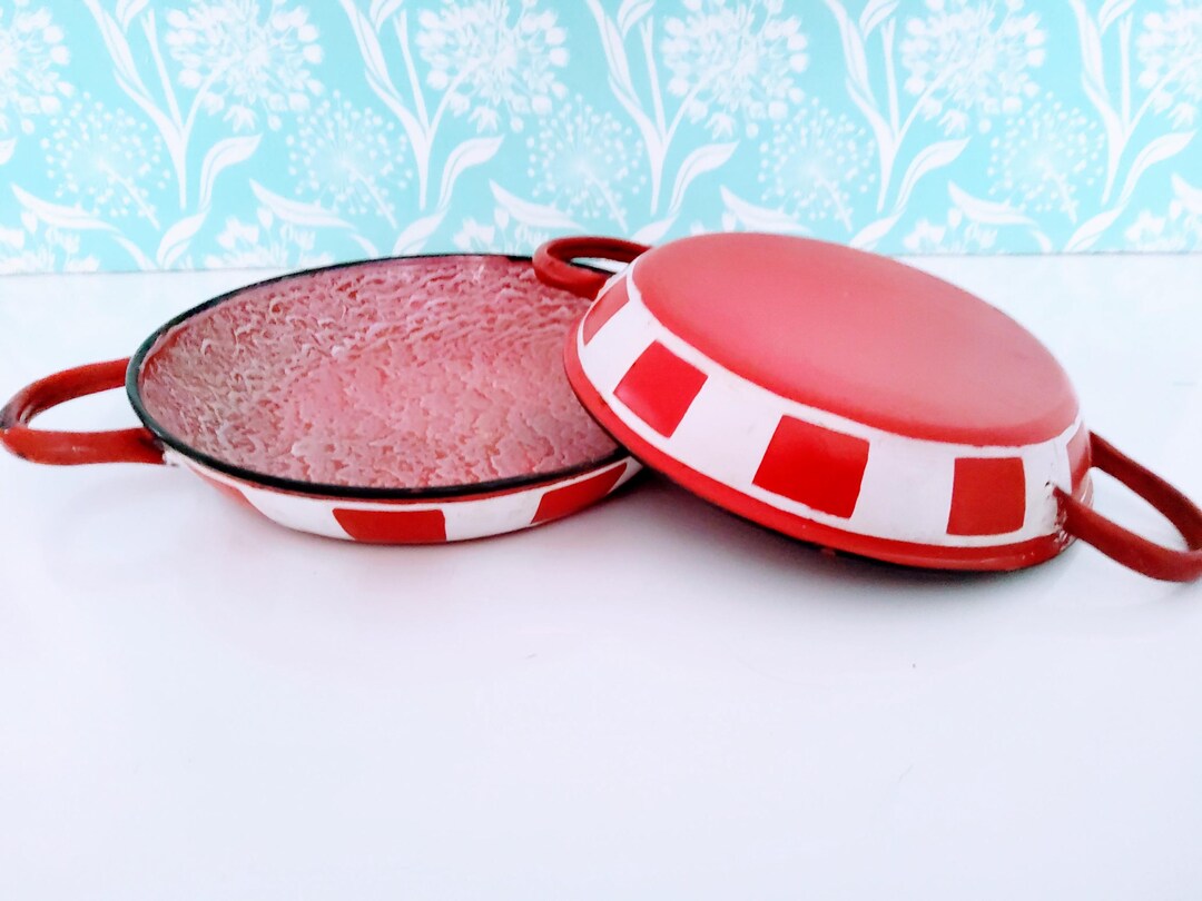 Pair of French Enamel Pans, Enamelware, Red and White, Checkered ...