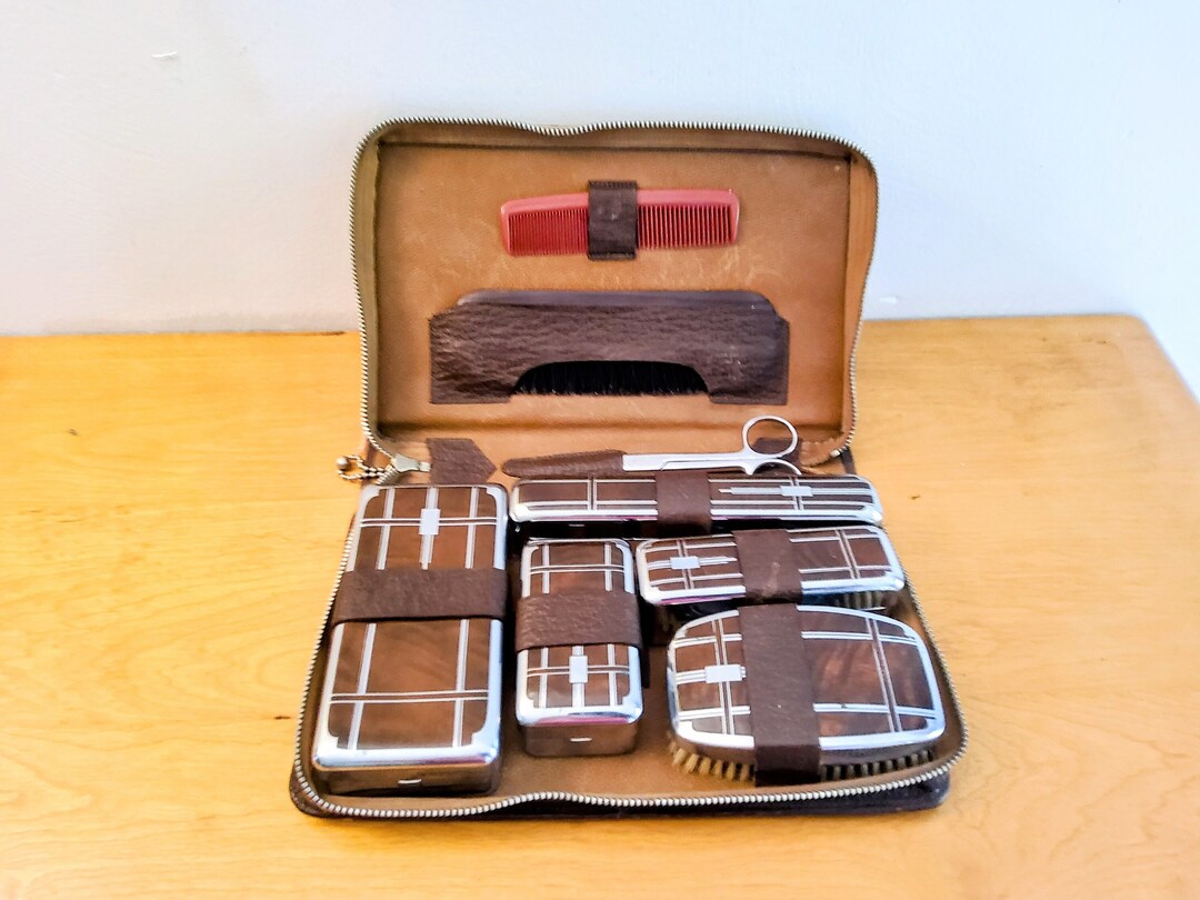 Art Deco Shaving Kit, 1940's Shaving Kit, Leather, Inlayed, Grooming ...