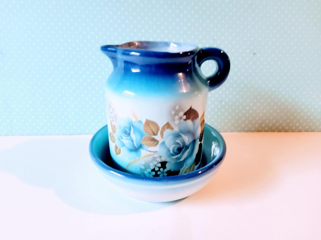 Small Pitcher and Bowl, Ceramic Pitcher, Aqua Pitcher, Blue Pitcher ...