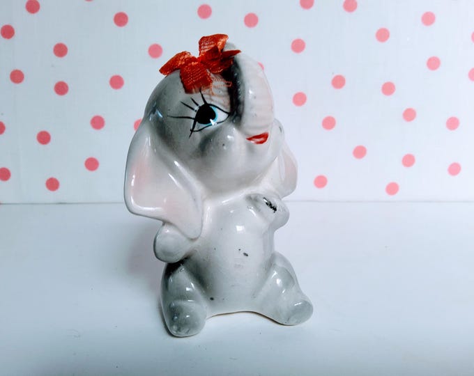 Elephant Figurine, Elephant With Bow, Anthropomorphic, Ceramic Elephant ...