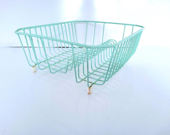 Vintage Drying Dish Rack / Countertop Draining Rack / Wire and Rubber ...