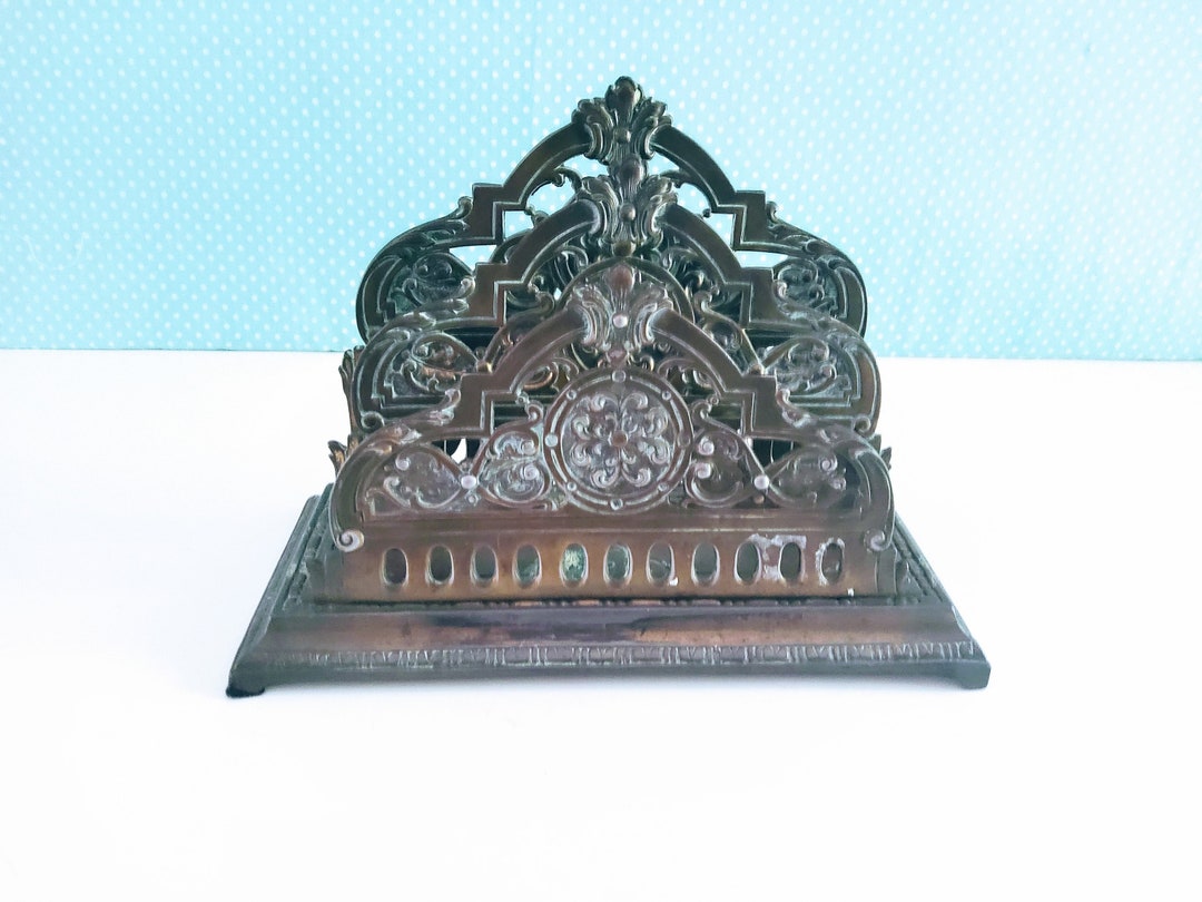 Ornate Brass Letter Holder, Mail Holder, Napkin Holder, Cast Metal ...