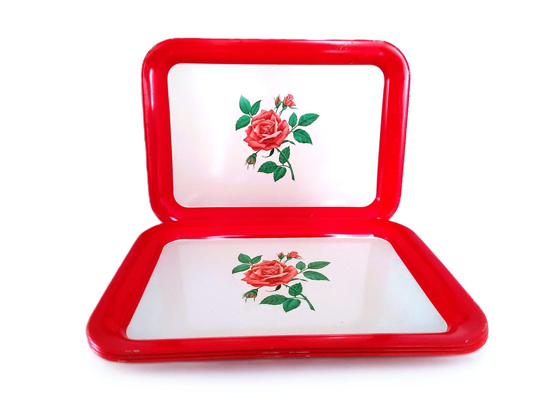 Vintage Red Rose Metal Serving Trays, Set of 4 - Etsy