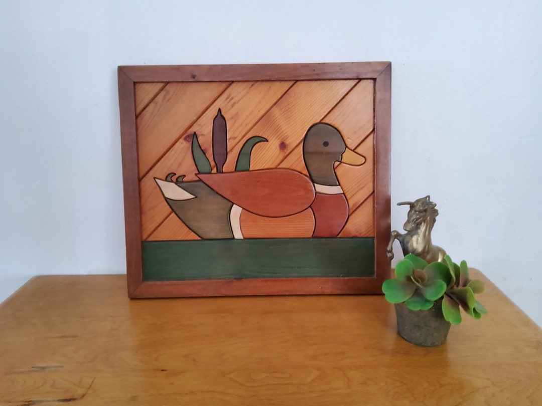 Wooden Duck Picture, Carved Wood, Mallard Duck Picture, Duck Wall ...