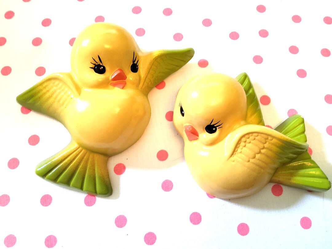 Pair of Chalkware Birds, Retro Style Birds, Yellow Birds, Bird Wall ...