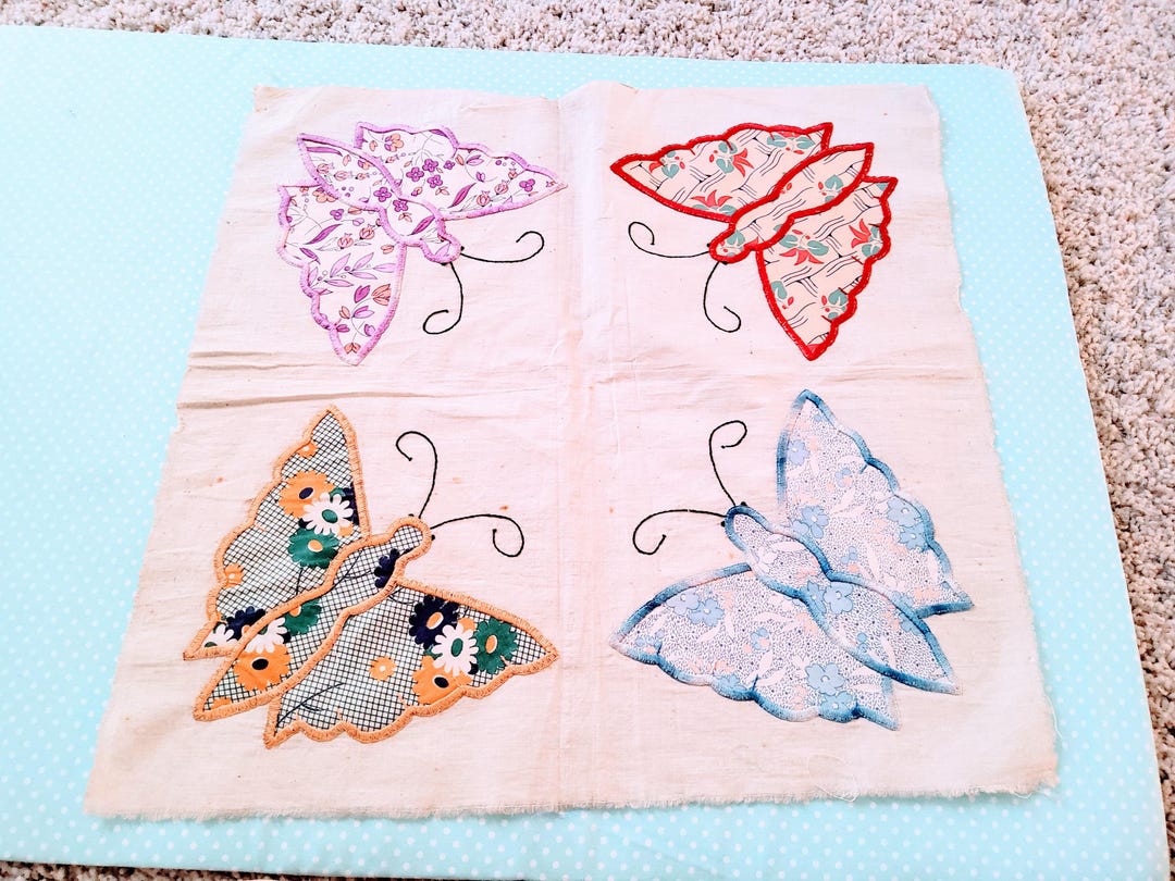 9 Embroidered Quilt Blocks, Appliqued Quilt Squares, Retro Quilt Blocks ...