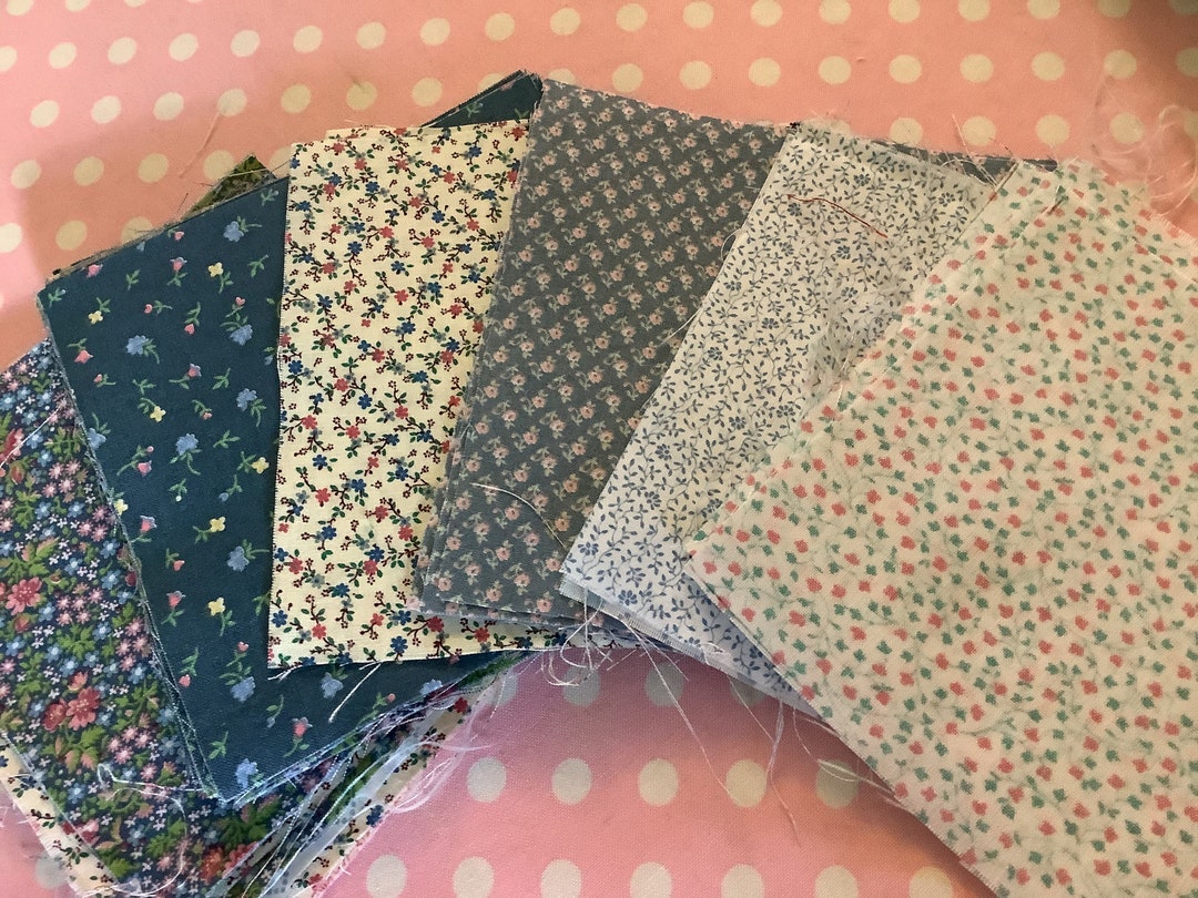 2 Yards Retro Fabric Lot, Lot of Blue Fabric, Vintage Fabric, Fabric by ...