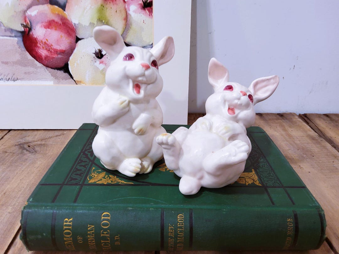 Pair of Lefton Laughing Rabbits, Ceramic Rabbits, Porcelain Rabbits ...