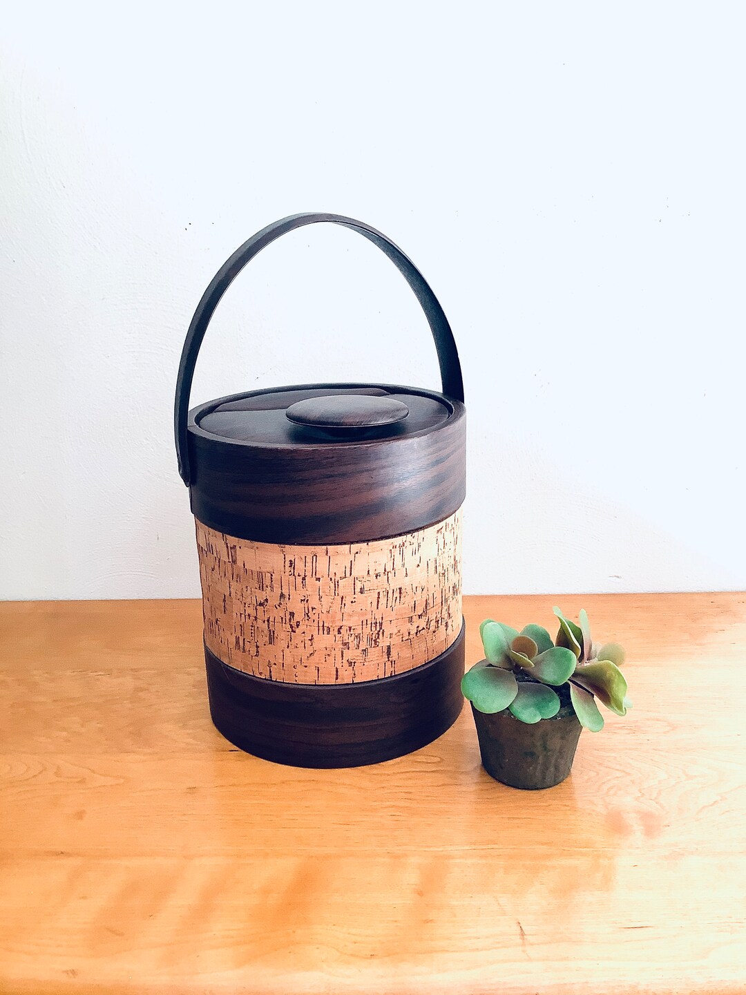 Vintage Cork Ice Bucket, Brutalist Decor, Faux Wood Ice Bucket, 1970's ...