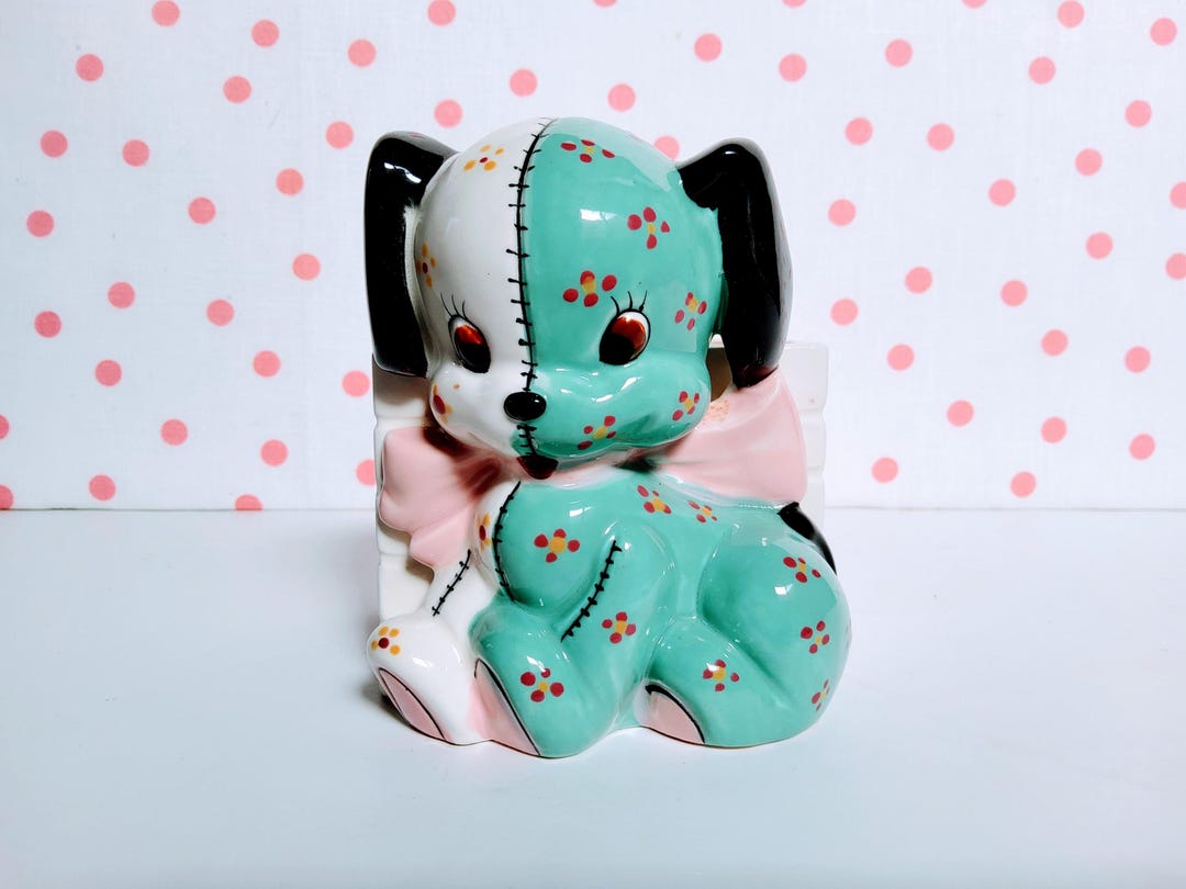 Napco Dog Planter, Patchwork Puppy, Ceramic Nursery Planter, Pink and ...