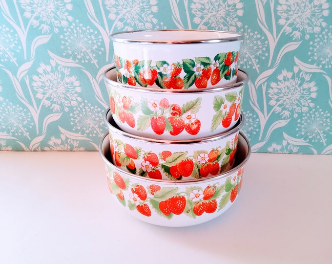 Vintage Kobe Enamel Strawberry Bowls, Nesting Bowls, Mixing Bowls ...