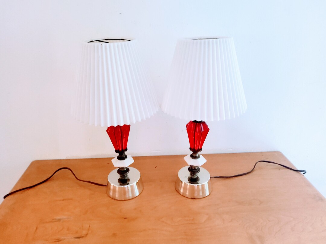 Pair of Red Lucite Lamps, Ruby Red Lamps, Bedside Lamps, Table Lamps ...