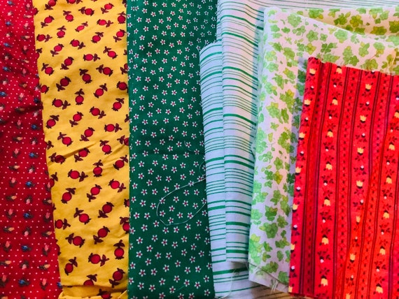 2 Yards Retro Fabric Lot Lot of Fabric Vintage Fabric Red - Etsy