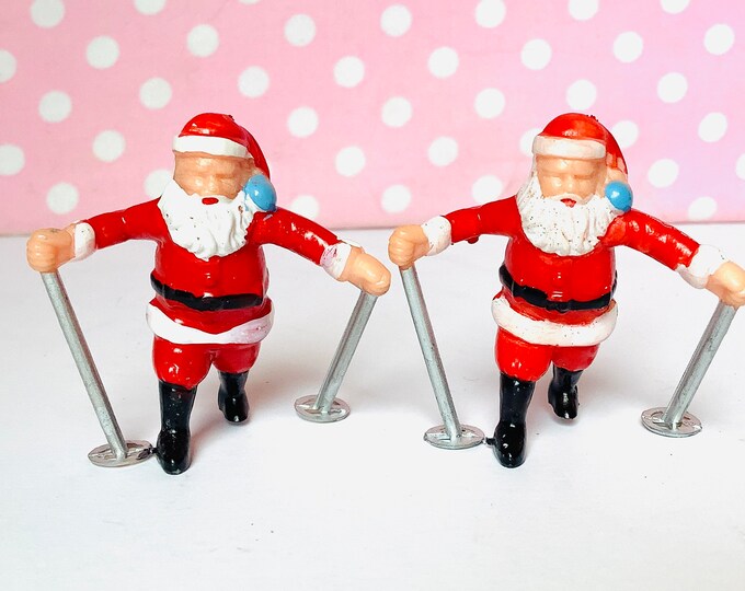 2 Vintage Plastic Skiing Santas, Tiny Santa, Made in Japan, Santa ...
