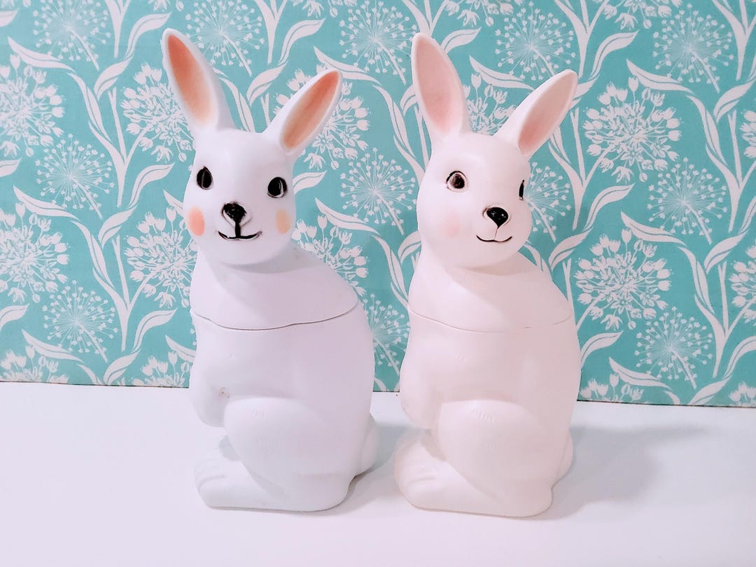 Pair of Vintage Blowmold Easter Bunnies, Candy Holder, Kitsch, Kitschy ...