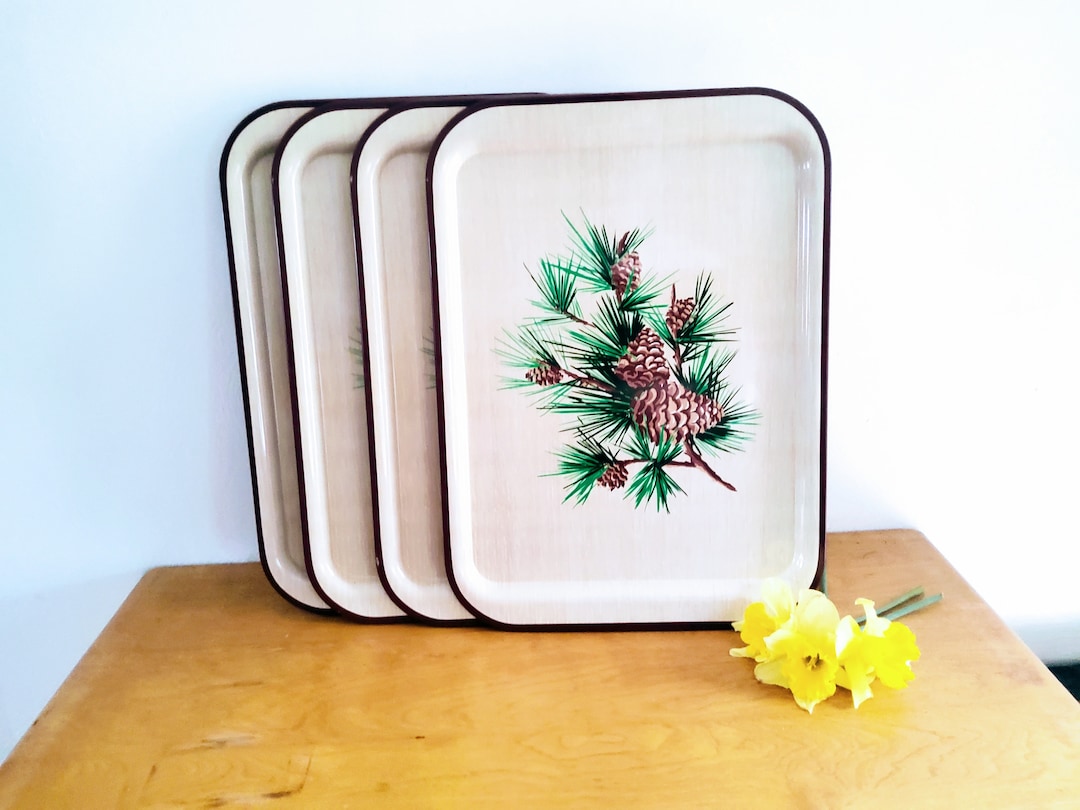 4 NEW Pinecone Trays, Metal Trays, Metal Tv Trays, Retro Trays for ...