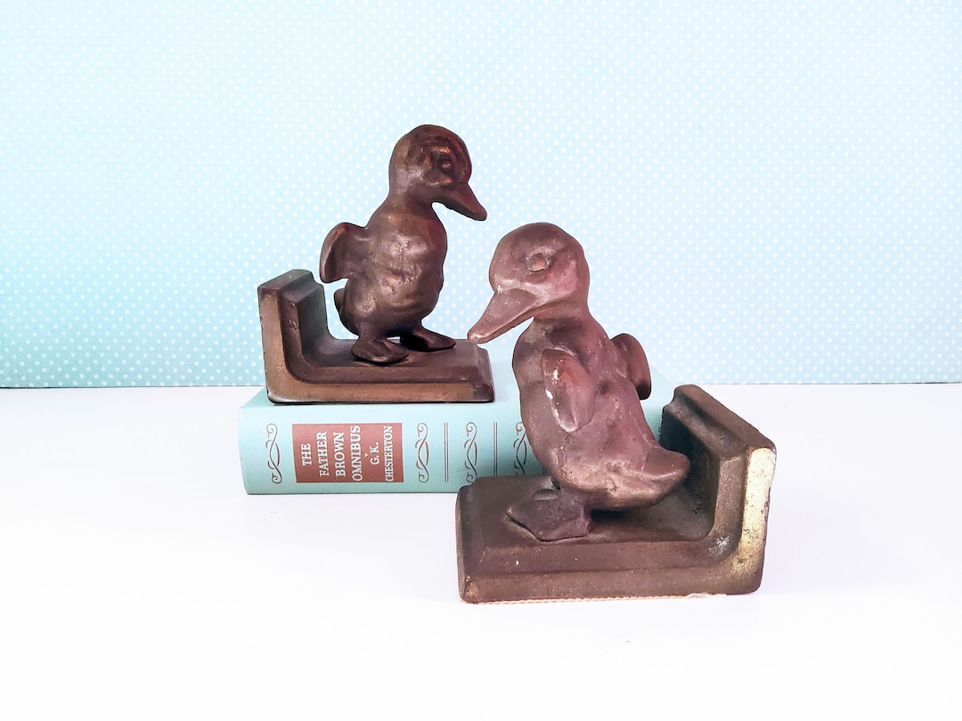 Antique Cast Metal Duck Bookends, Cast Iron, Duckling Bookends, Pair of ...