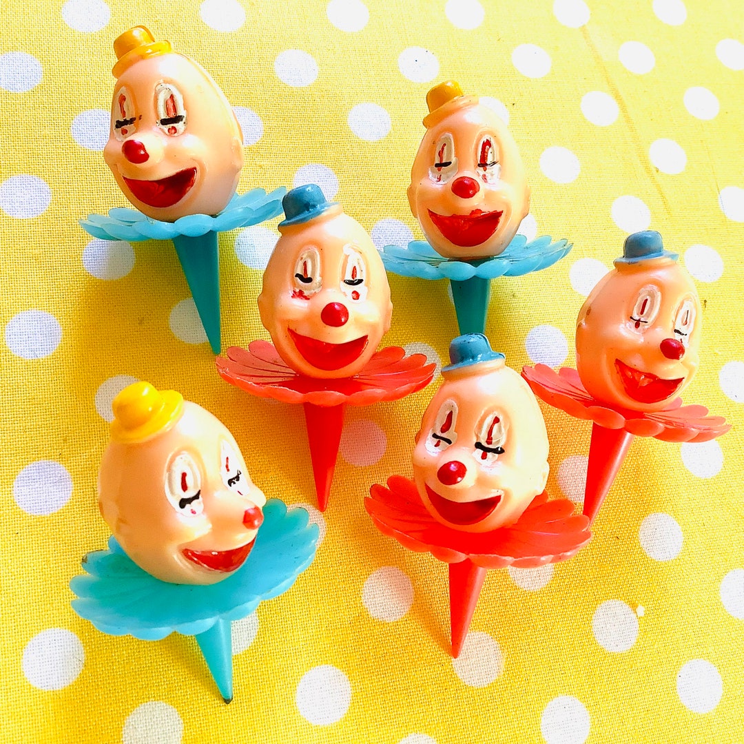 6 Clown Cupcake Toppers, Cake Toppers, Retro Cupcake Toppers, Spooky ...