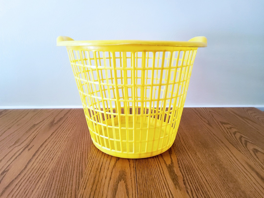 Vintage Yellow Laundry Basket, Yellow Laundry Basket, Basketweave ...