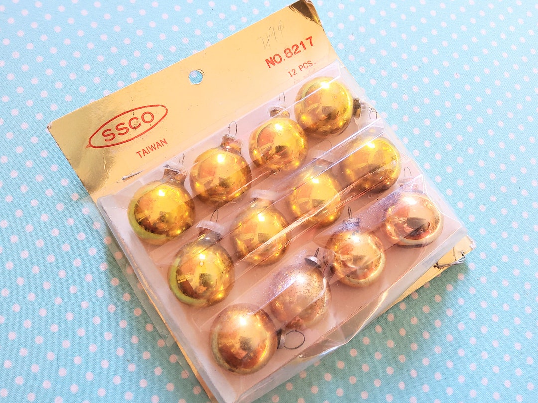 Tiny Gold Ornaments 4T, Christmas Glass Balls, Gold Bulbs, in Box Set ...