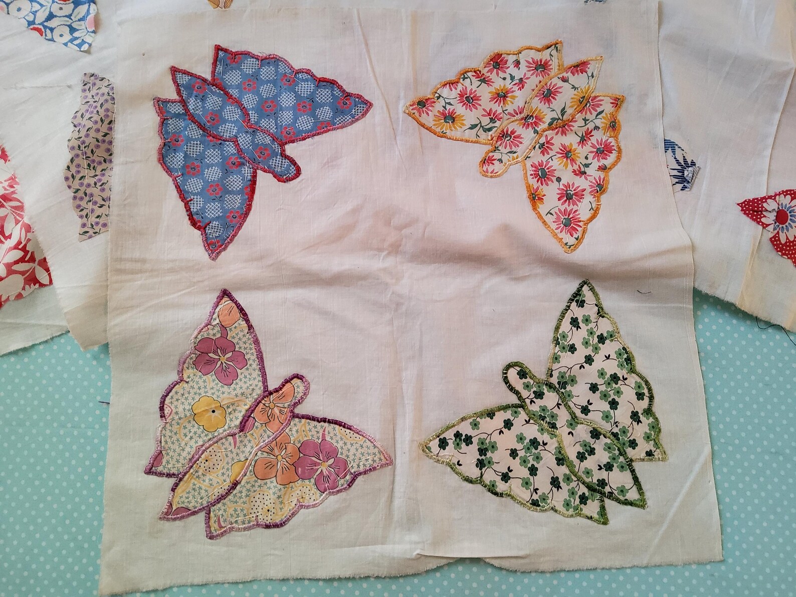Embroidered Butterfly Quilt Blocks, Appliqued Retro Squares, Set of 9 ...