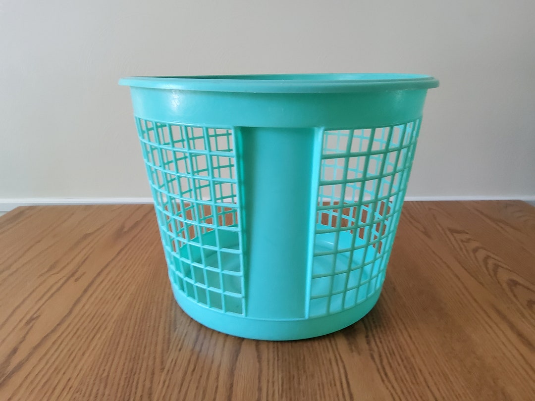 Vintage Aqua Laundry Basket, Turquoise, Basketweave Laundry Basket ...