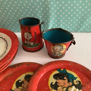 Vintage Toy Tea Sets, Tin Tea Set, Metal Tea Set, Plastic Tea Set, Red ...