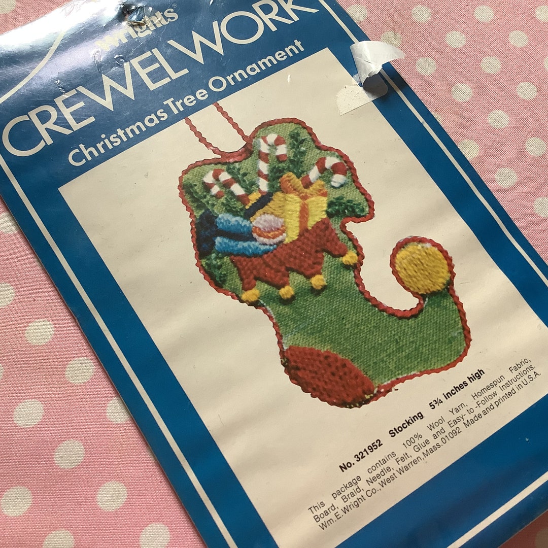 Crewel Christmas Ornament KIT, Stocking Ornament, Retro Ornament ...