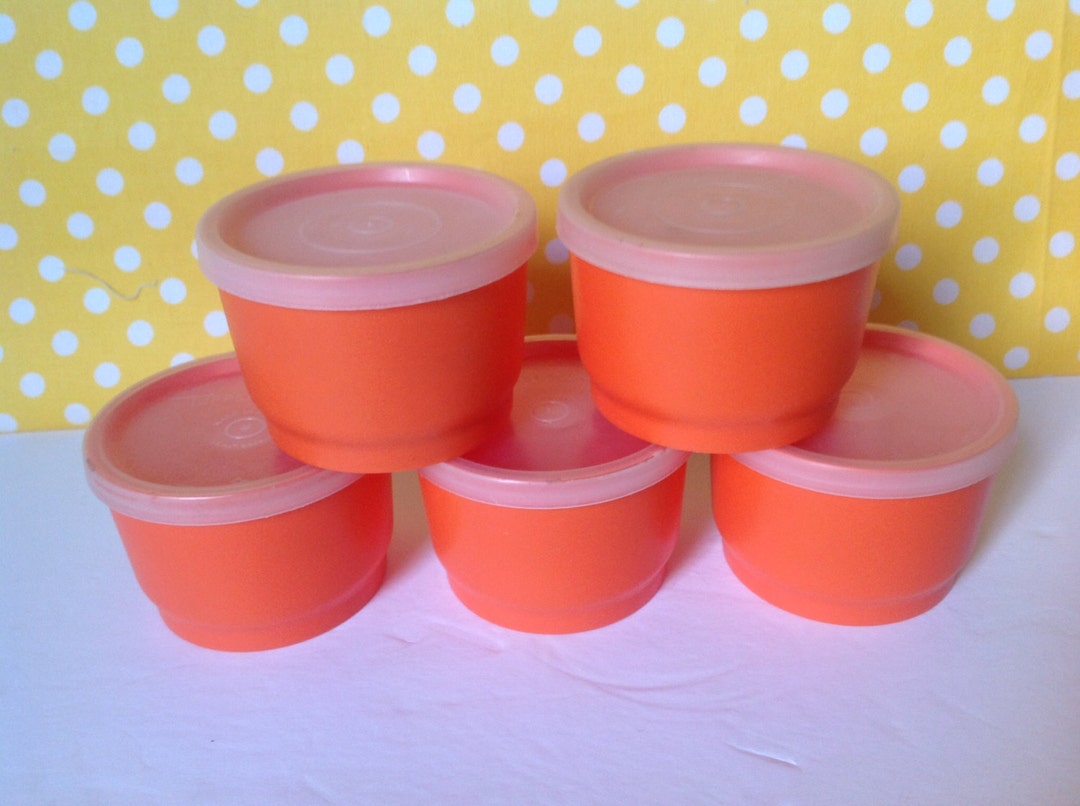 Five Small Tupperware Containers in Bright Orange, With Lids, Snack ...
