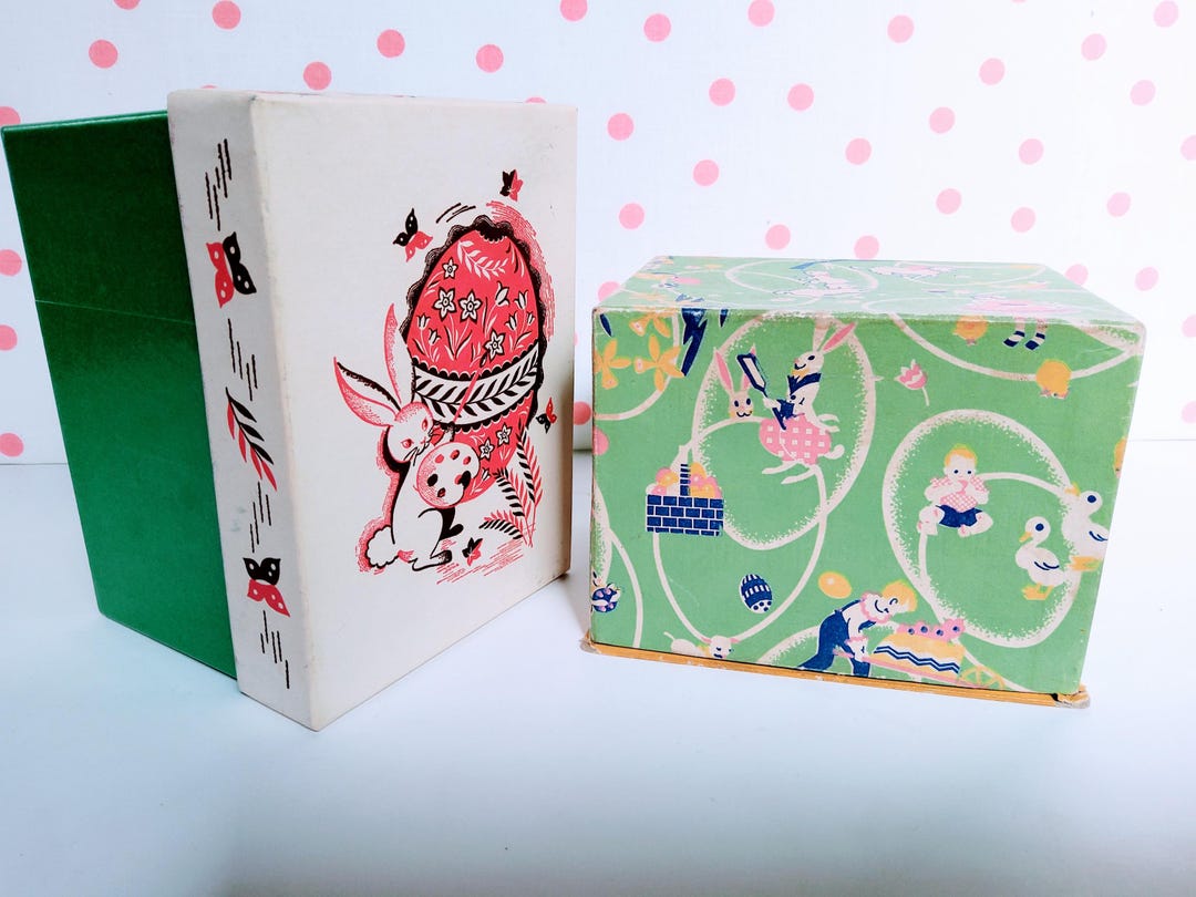 Pair of Easter Boxes, Cardboard Boxes, Retro Easter, Easter Bunny, 1950 ...