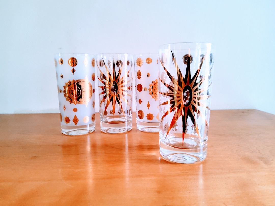 4 Fred Press Glasses, Celestial Eclipse, Starburst, Sun and Moon, 24 ...
