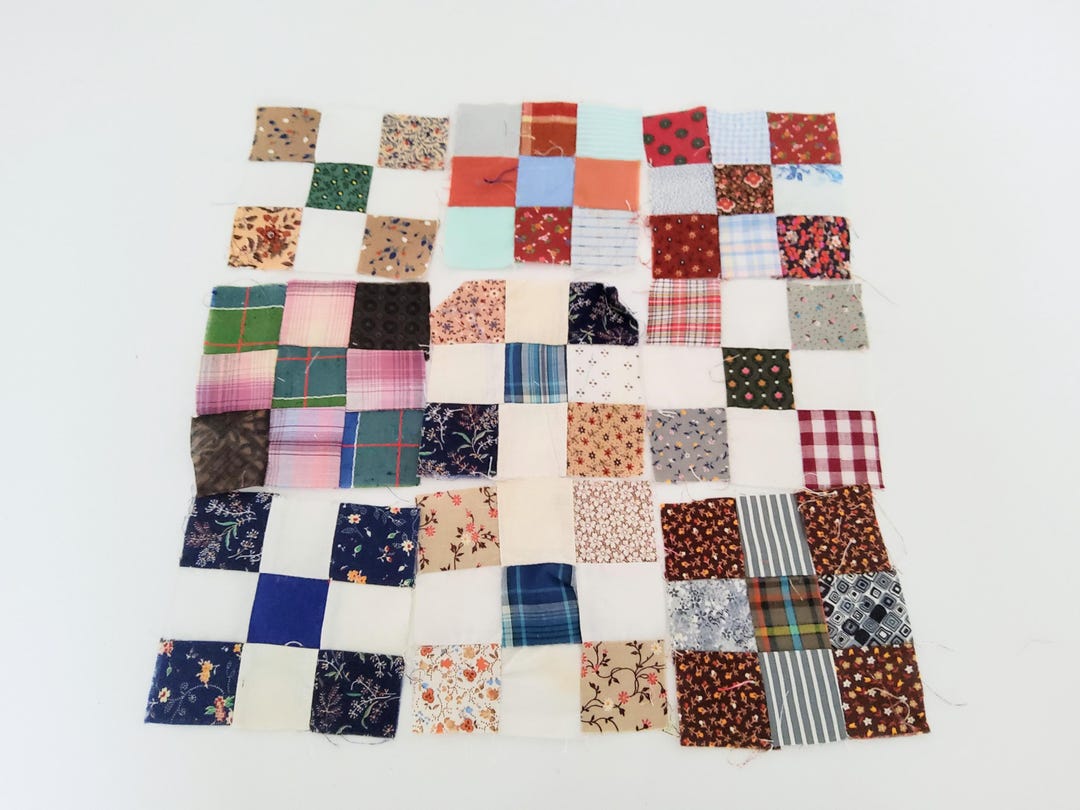 50 Quilt Blocks, Nine Patch, Small Quilt Block, Pieced Fabric, Quilting ...