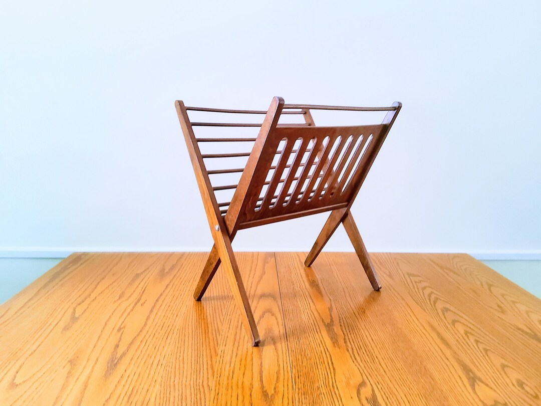 Mid Century Modern Magazine Rack, Record Stand, Wooden Newspaper Holder ...