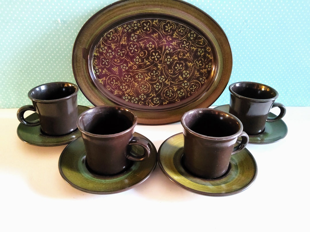4 Franciscan Earthenware Mugs and Saucers, Cups, Daisies, Flower Power ...