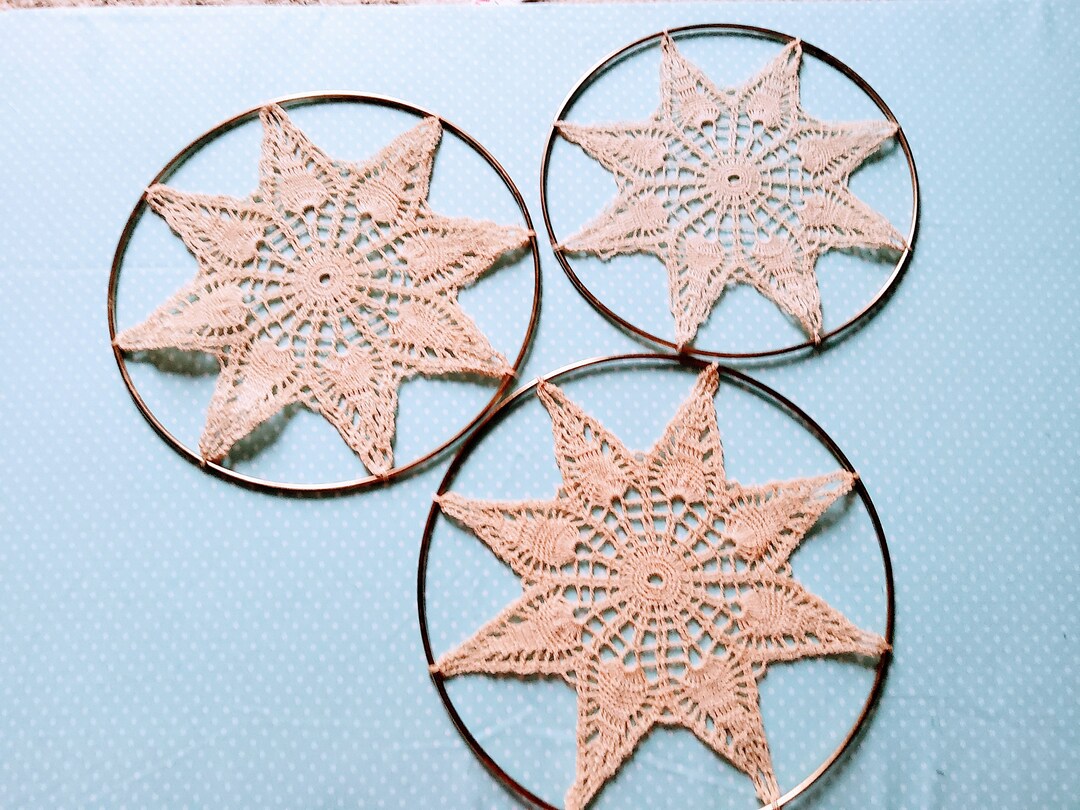 3 Doilies in Hoops, Brass Hoops, Boho Wall Art, Doilie Wall Hang, White ...