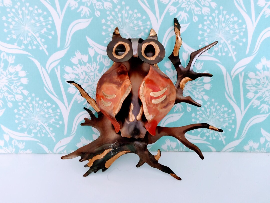 MCM Owl Wall Sculpture, Brass Owl Wall Hanging, Owl on Branch ...